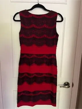 Jessica | Dresses | Jessica Red And Black Lacetrim Midi Sheath Dress ...
